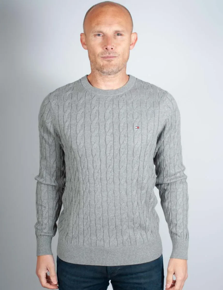Cockney Rebel Fashions. Tommy Hilfiger Classic Cable Crew Neck Grey